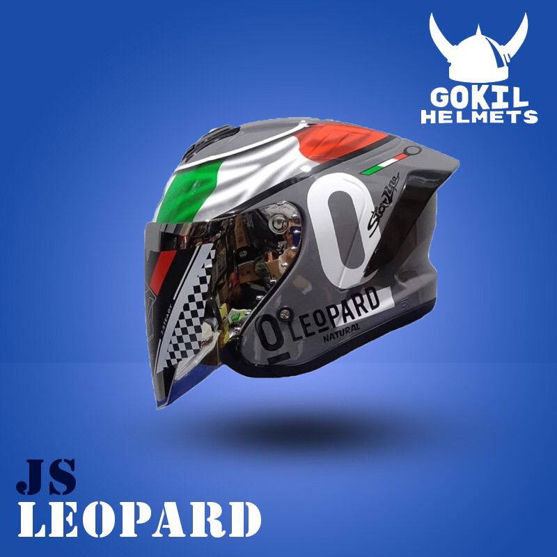 Jual Helm JS ARMOR Half Face Motif Leopard TERBARU Kaca Silver SNI ...