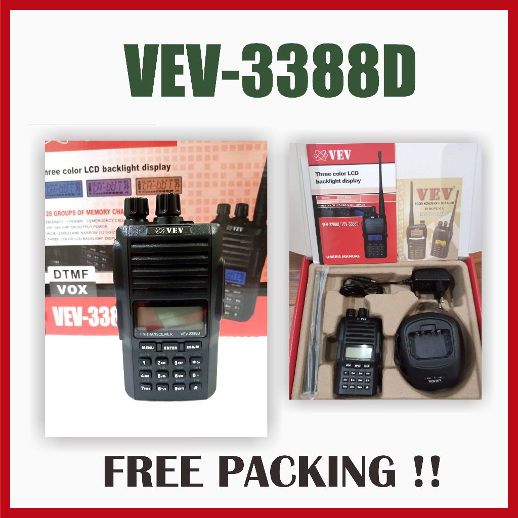 Jual HT VEV-3388D Single Band VHF, VEV 3388 D 5watt, Garansi 1 Tahun Service | Shopee Indonesia