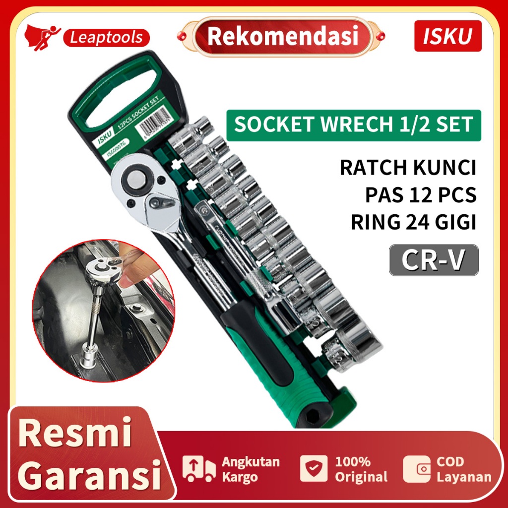 Jual ISKU 12 pcs Gagang Ratchet Stang mata sok set kunci shock set 1/2 ...