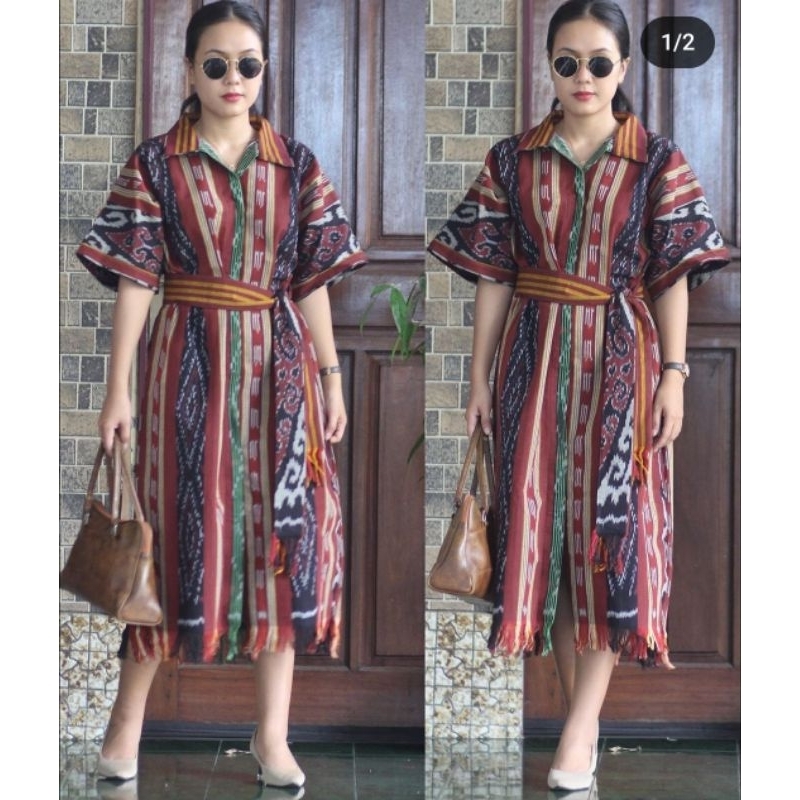 Jual DRESS TENUN IKAT ETNIK - DRESS TENUN TROSO OT148 | Shopee Indonesia