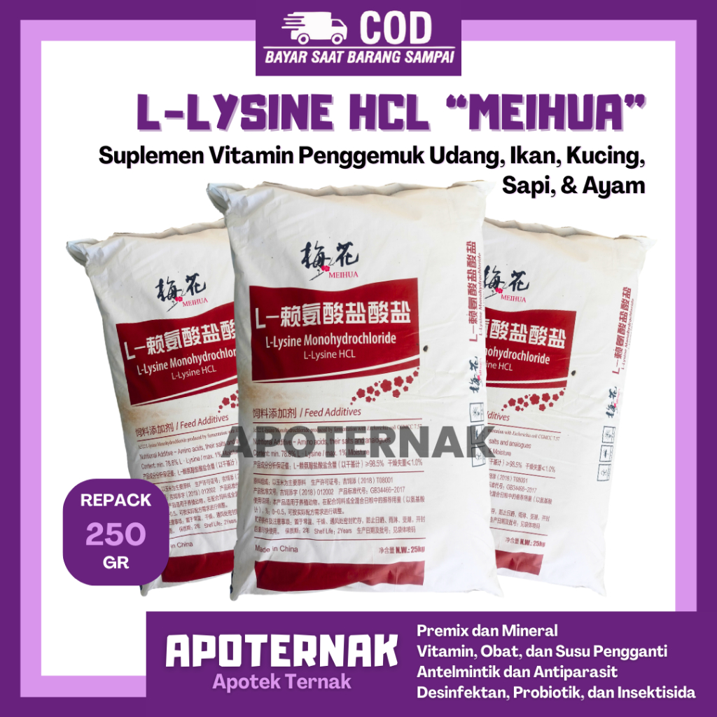 Jual LYSINE 250gram - Suplemen Vitamin Penggemuk Udang Ikan Kucing Sapi ...