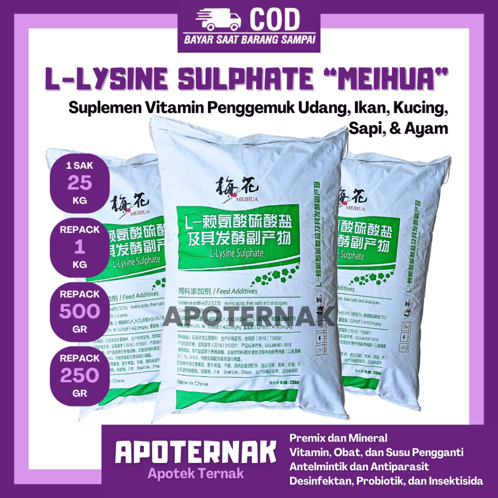 Jual LYSINE SULFATE 70% 1kg 500gr 250gr LISIN LYSIN LISINE LEUSIN ...