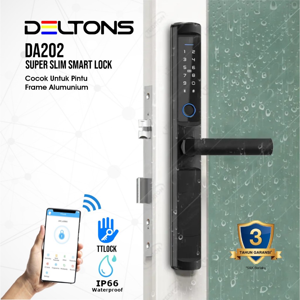Jual Smart Lock Deltons DA202 Slim Door Lock Frame Alumunium Sliding ...