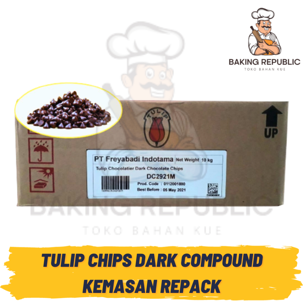Jual TULIP CHIPS CHOCO DARK COMPOUND | KEMASAN REPACK + ES BATU | 250 ...