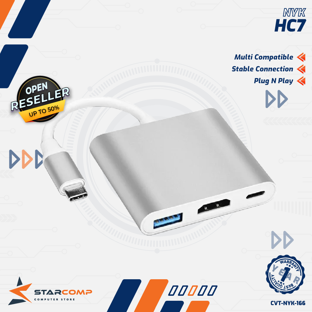 Jual Converter 3 in 1 NYK USB 3.0 Type C to HDMI 4K - NYK HC7 | Shopee Indonesia