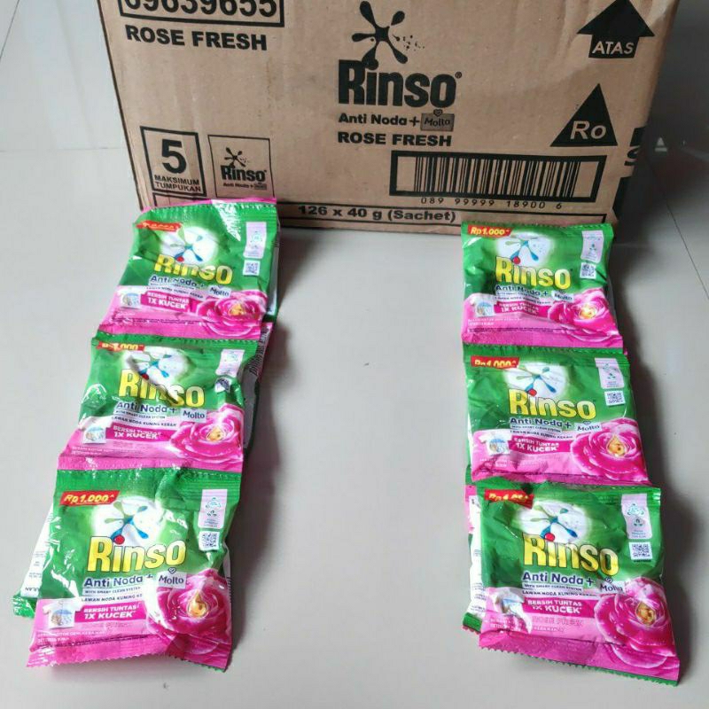 Jual Detergen Bubuk Rencengan Rinso Anti noda + Molto 1 Renceng 6 ...