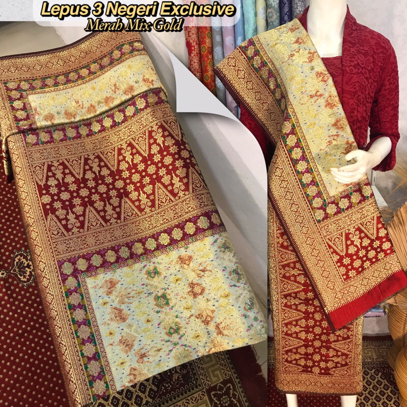 Jual Songket Lepus 3 Negeri Exclusive Merah Mix Gold-Asli Tenun Tangan Palembang (Ilham Songket ...