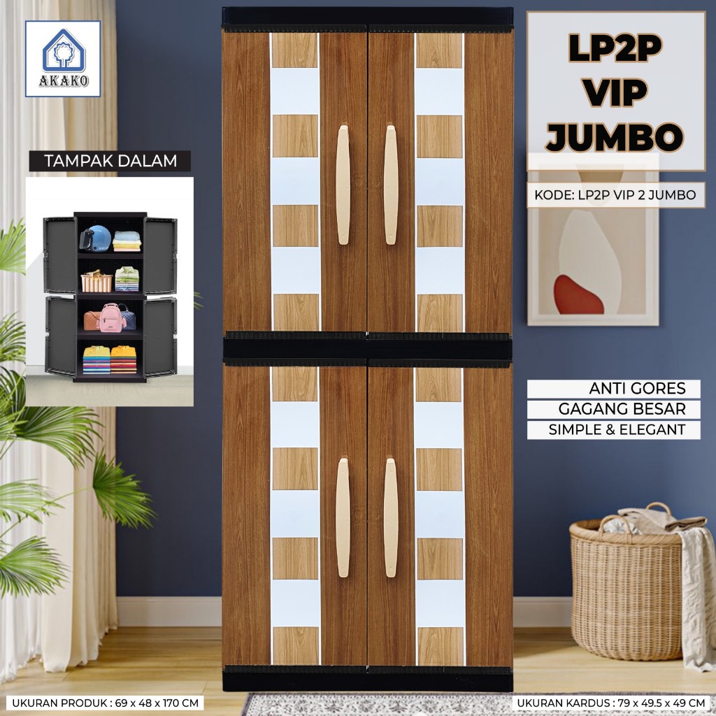 Jual AKAKO - LEMARI PAKAIAN PLASTIK 2 PINTU JUMBO MOTIF VIP /KODE: LP2P - VIP JUMBO TANPA KACA ...