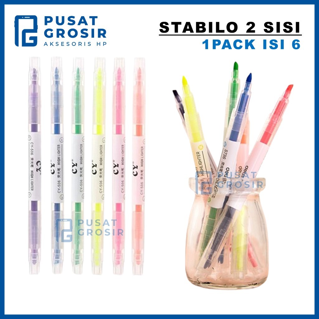 Jual Stabilo 2 Sisi Warna Warni Isi 6pcs Penanda Garis kunci Spidol ...