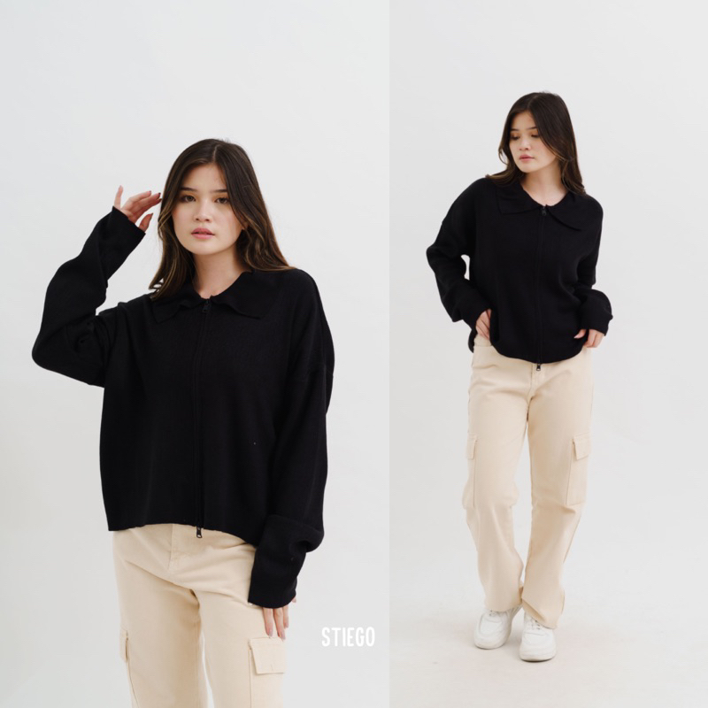 Jual Stiego Zip Up Knit Rajut Knitwear Resleting Wanita Lengan Panjang ...