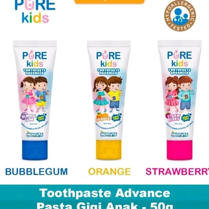 Jual PURE KIDS TOOTHPASTE ADVANCED BUBLEGUM / STRAWBERRY / ORANGE 50GR ...