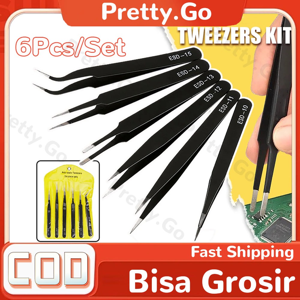 Jual 3/6 pcs/set pinset tweezer Pinset Presisi Stainless serbaguna ...