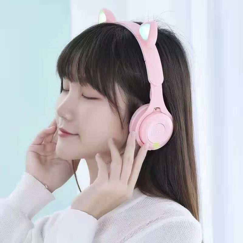 Jual Headphone wireless bluetooth led cat ears p47m headset bando ...