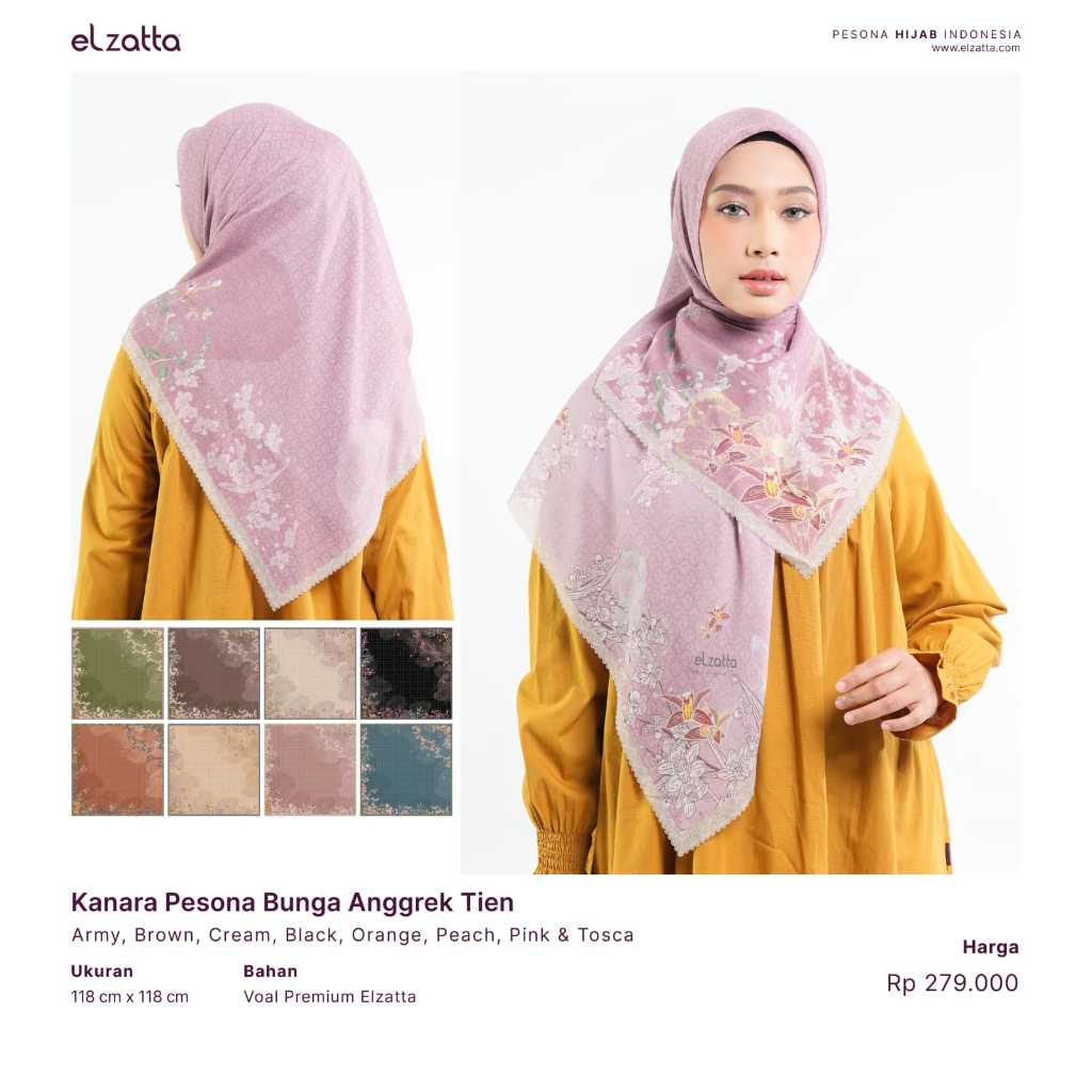 Jual ELZATTA HIJAB PREMIUM KANARA PESONA BUNGA ANGGREK TIEN SCARF ...