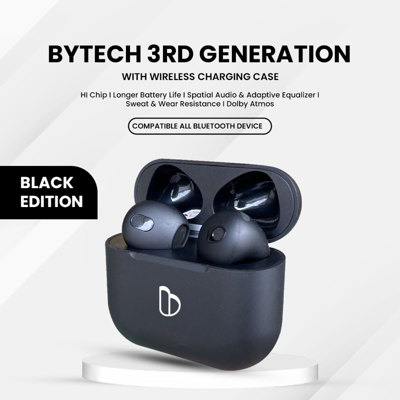 Jual BYTECH Pods Gen 3 Black TWS Wireless Earphone Bluetooth + Free ...