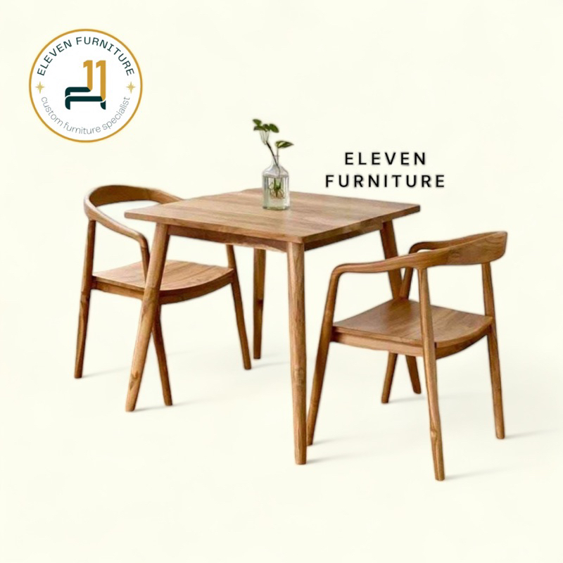 Jual SET MEJA MAKAN 2 KURSI SELLY BULAT kayu jati kafe cafe resto minimalis retro modern korean ...
