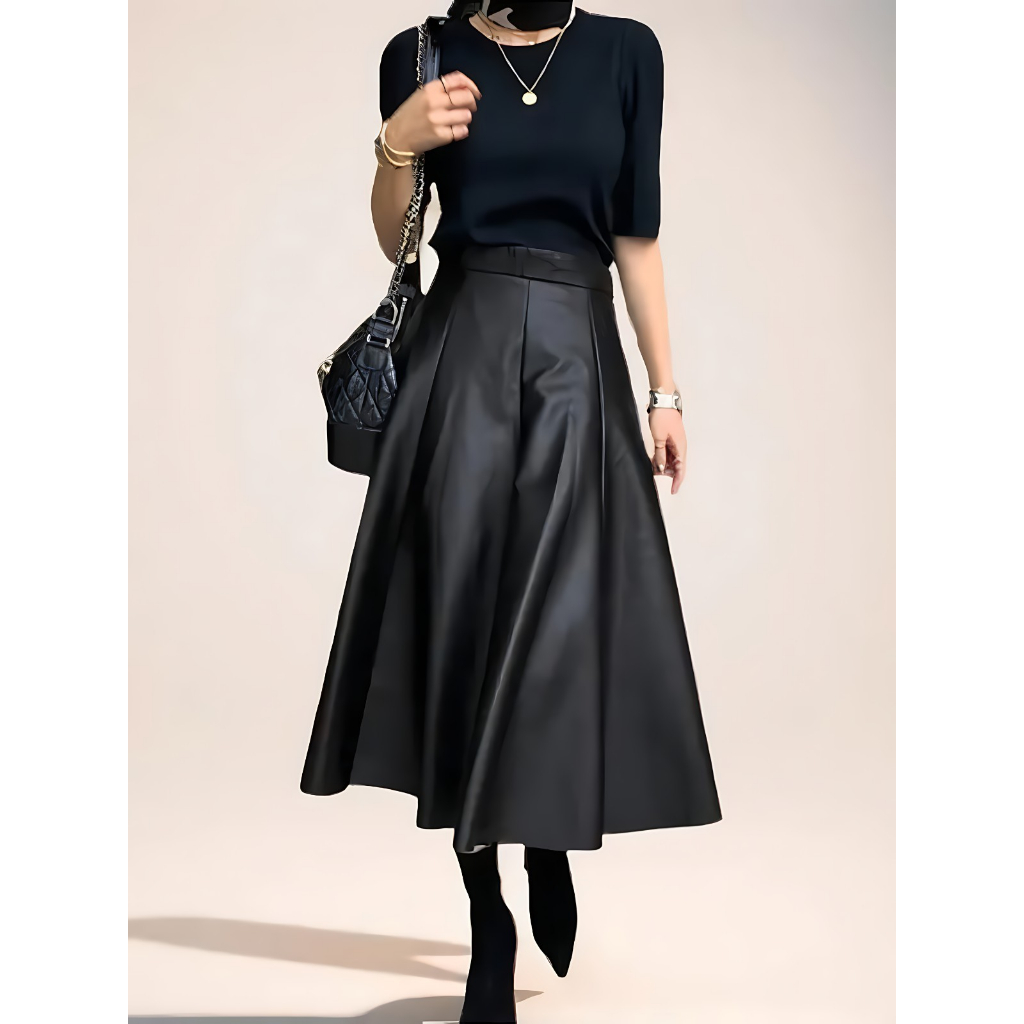 Jual Rok Wanita Hijab 2025 Rok Rempel Kulit Rok Pesta Elegan | Shopee ...