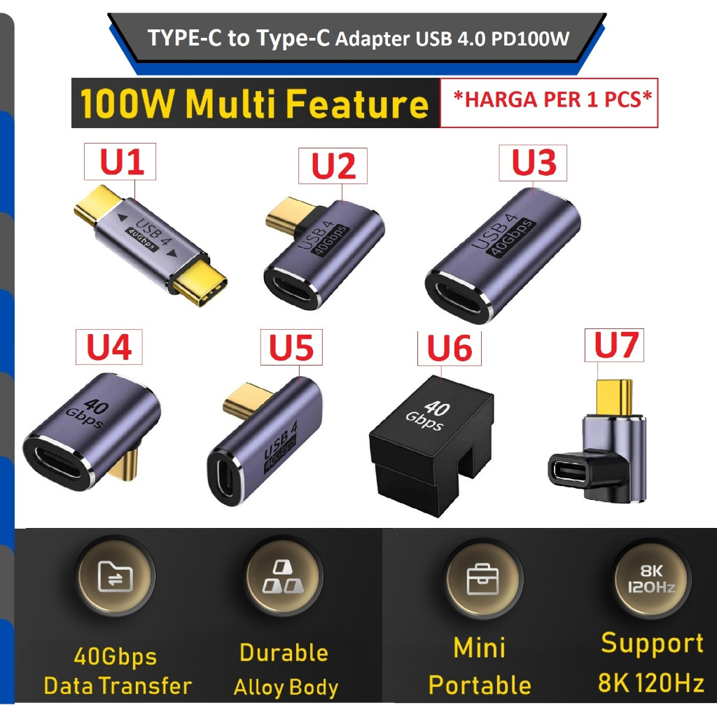 Jual Type-C Adapter Converter PD 100W USB 4.0 Thunderbolt 40Gbps Elbow Siku | Shopee Indonesia