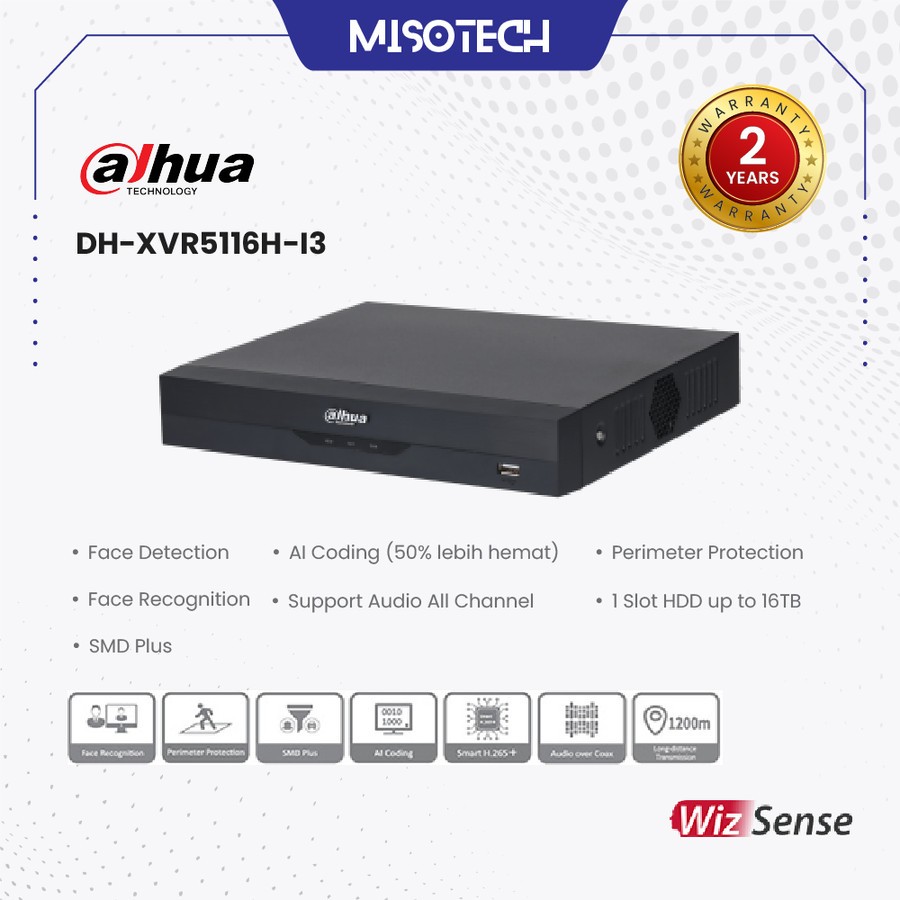 Jual DVR 16 Channel Dahua DH-XVR5116H-I3 5MP 5M-N 1 SATA WizSense Series | Shopee Indonesia