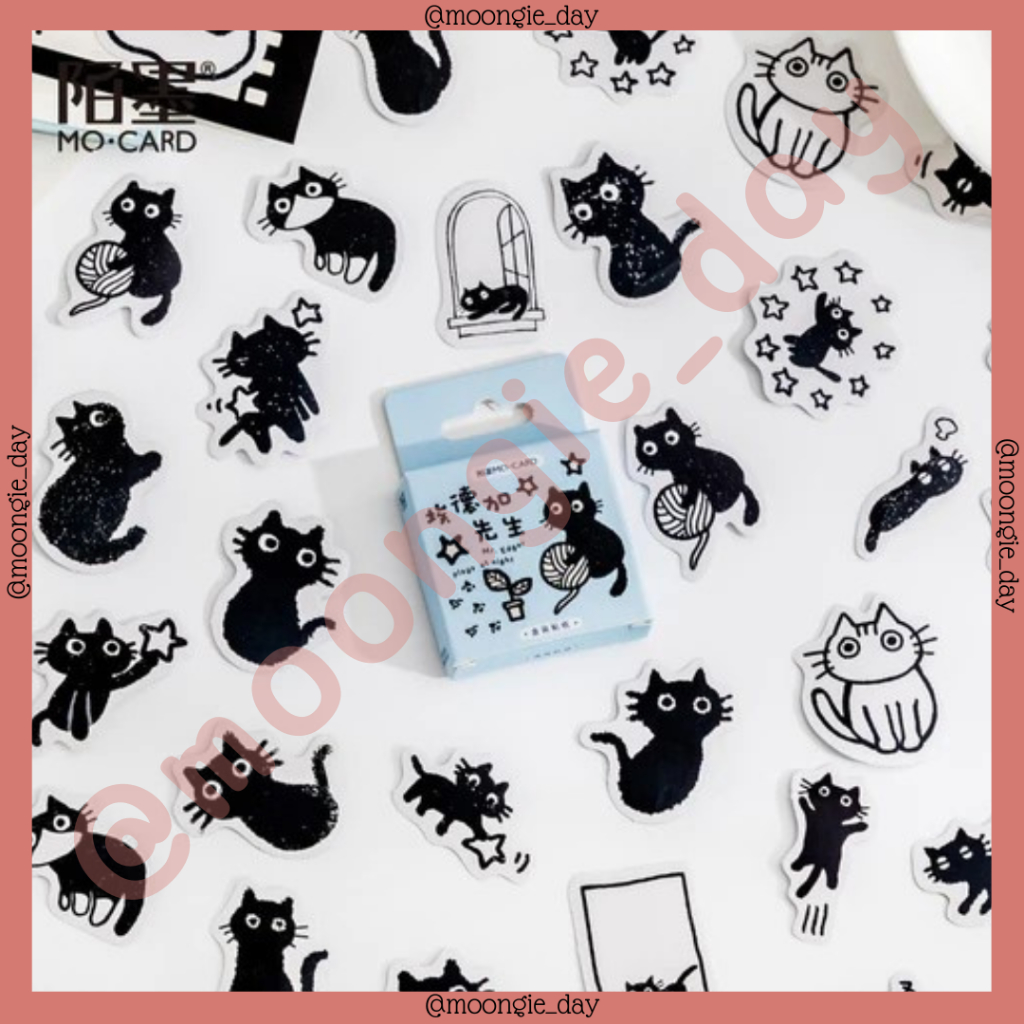 Jual 40-45 PCS/BOX STIKER KERTAS TEMA NIGHT BLACK CAT KUCING HITAM MR ...