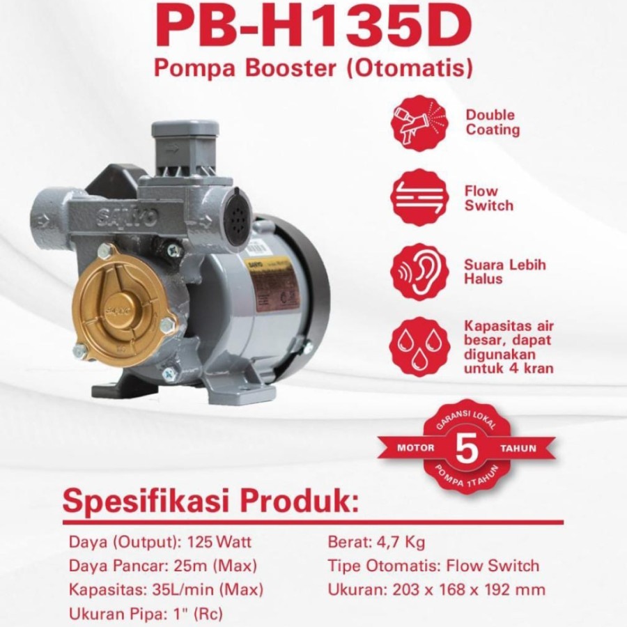 Jual Sanyo Pompa Air Pendorong Otomatis Automatic Boster PBH 135 D PBH135 D | Shopee Indonesia