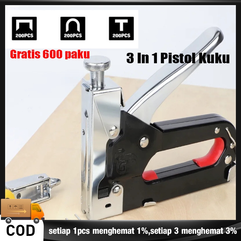 Jual Gratis 600 paku 3 in 1 Deli Stapler Gun / Staples Tembak 4-8mm ...