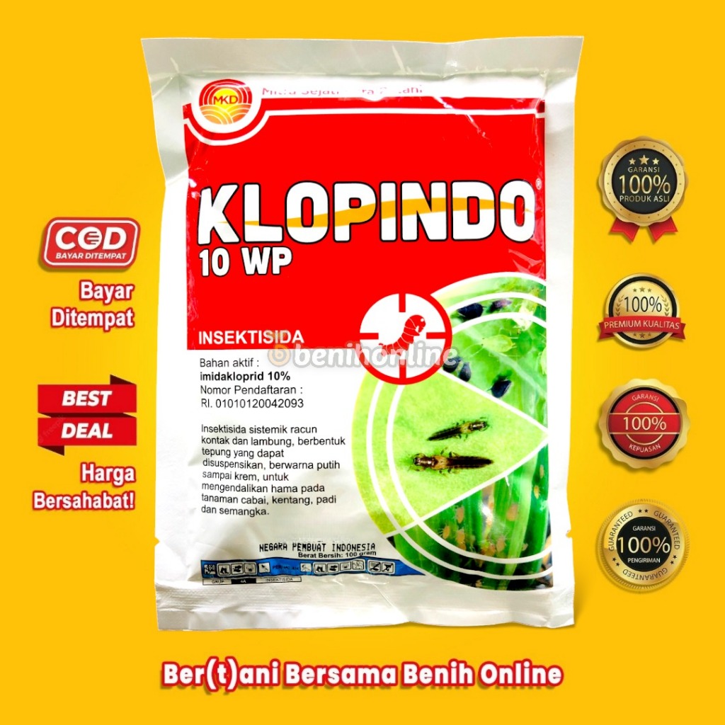 Jual INSEKTISIDA KLOPINDO 10 WP 100 GRAM MKD imidakloprid 10% | Shopee Indonesia