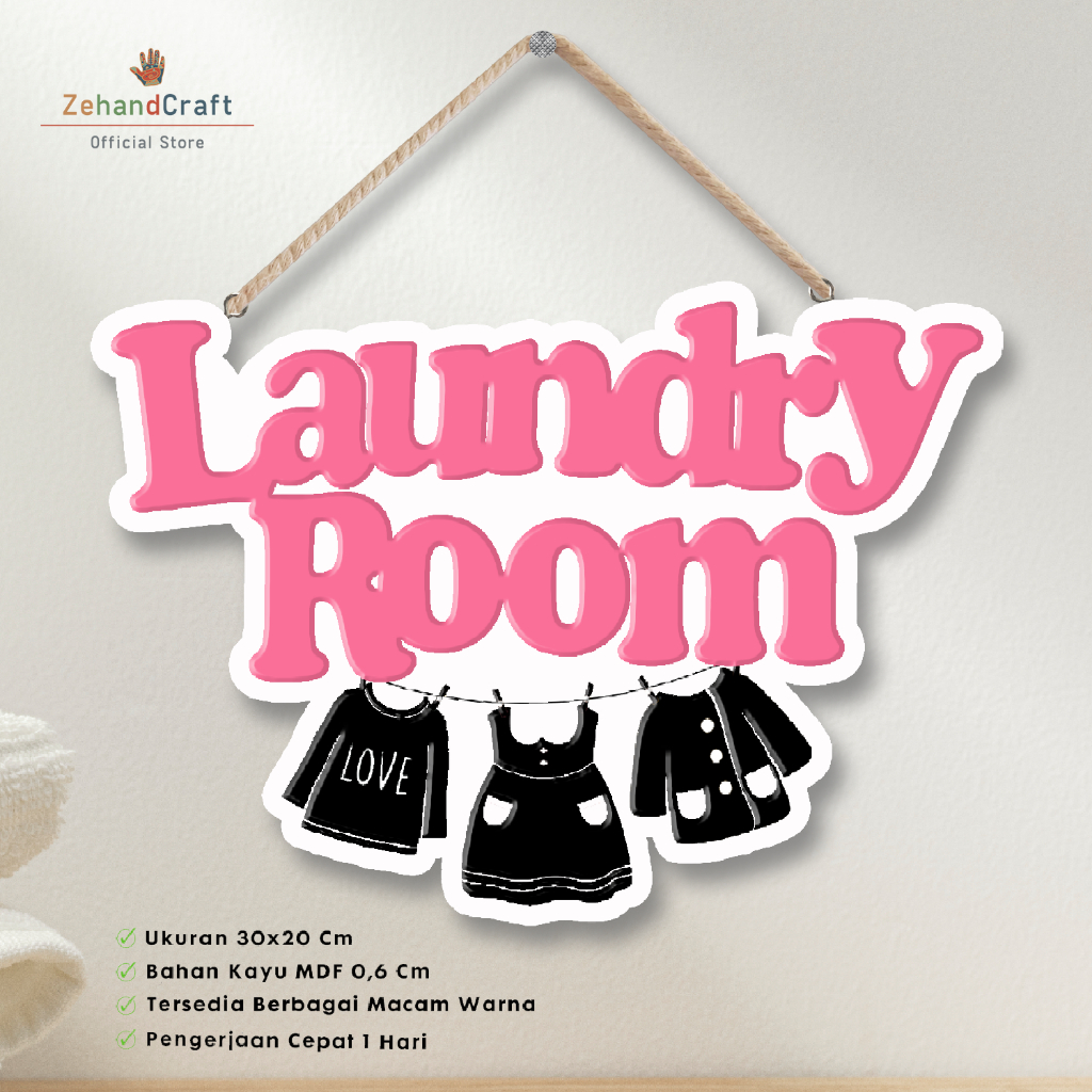 Jual Zehandcraft - Hiasan Dinding Laundry Room Ukiran Kayu 30x20 Cm ...