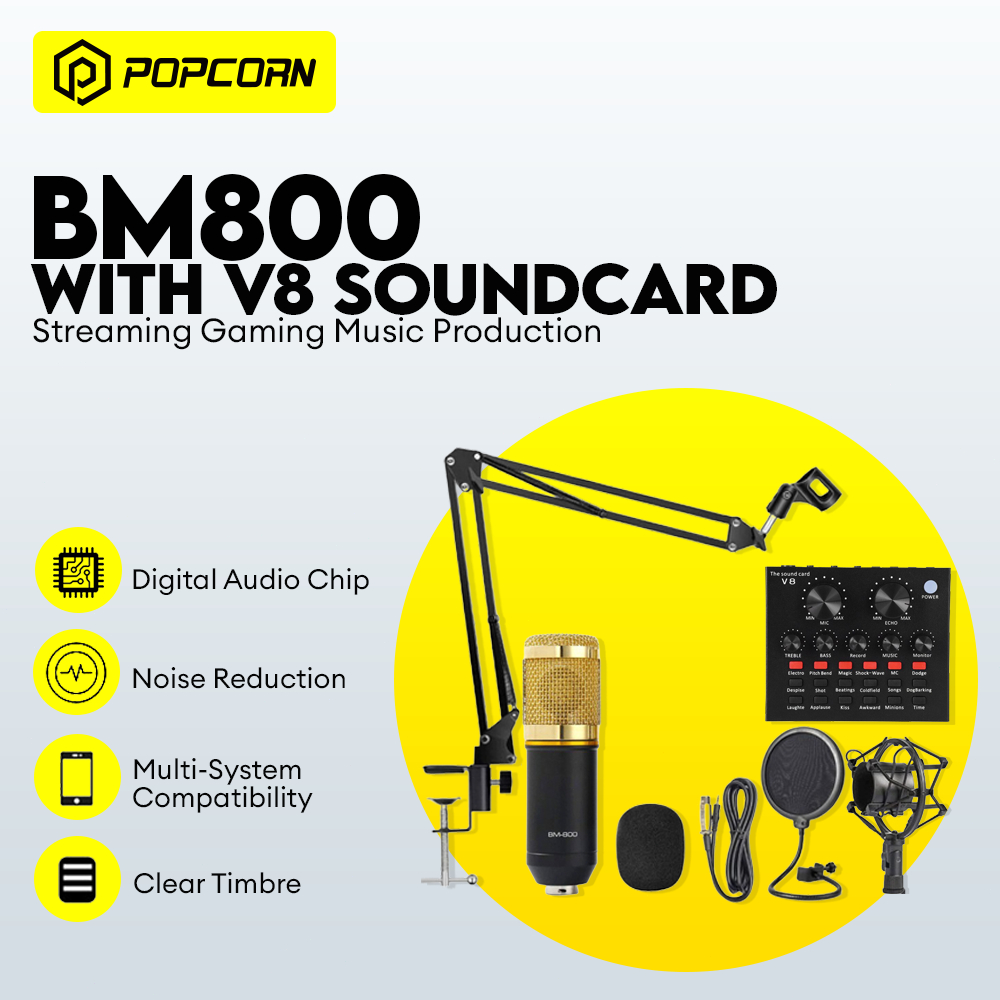 Jual Popcorn BM800 With V8 Soundcard Condenser Microphone Profesional ...
