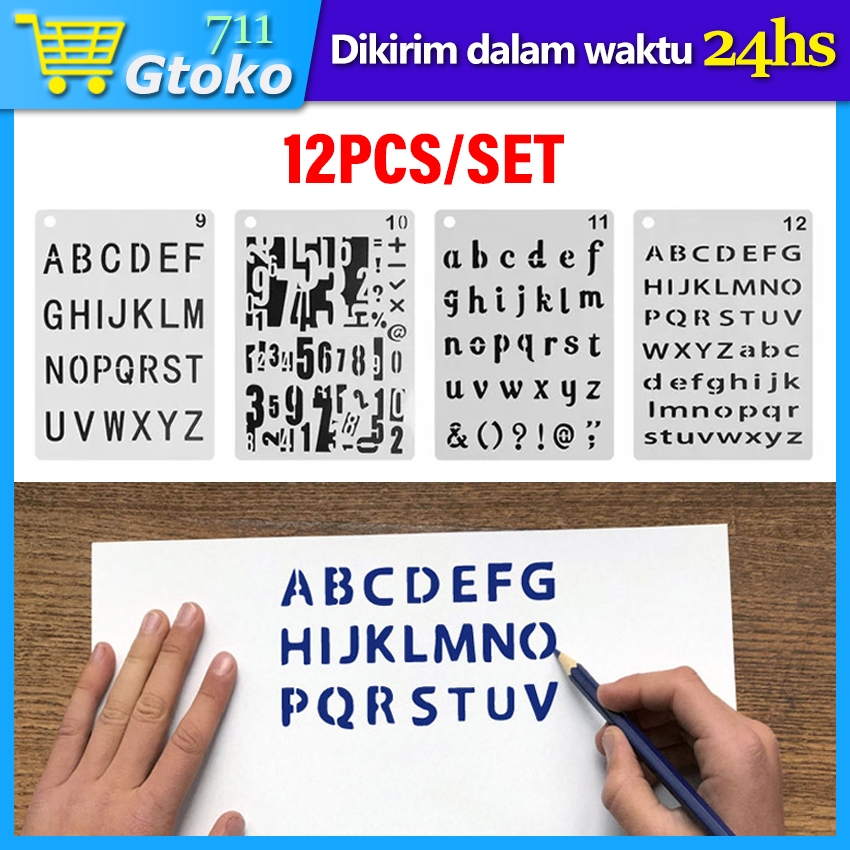Jual 12Pcs/Set Stencil Angka Huruf Alphabet Cetakan Stensil Penggaris ...
