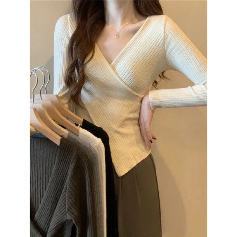 Jual Eliza Knit Sweater Wanita V-neck Gaya Korea All-Match Pakaian Wanita Knit | Shopee Indonesia