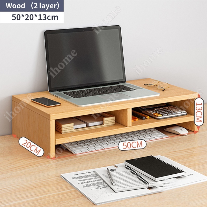 Jual Meja Belajar Monitor Stand Desk Organizer Stand Monitor Kayu Rak ...