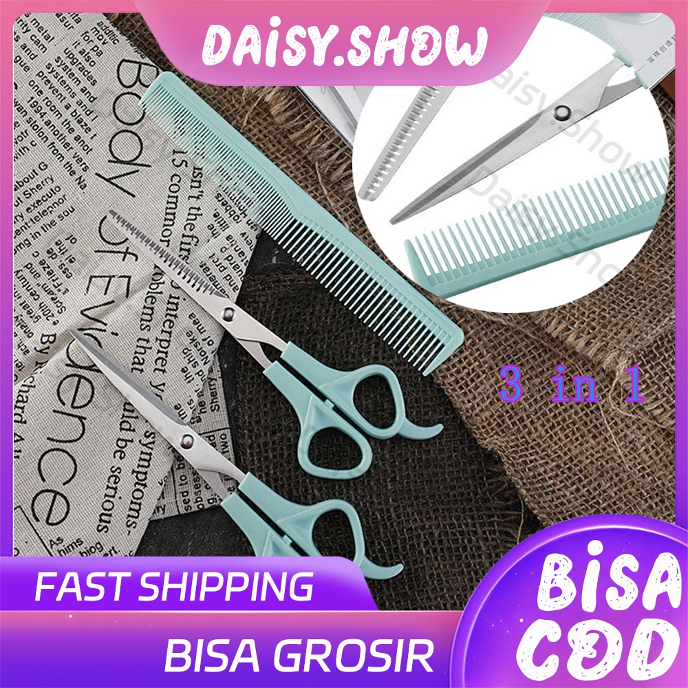 Jual Gunting Potong Rambut Set 3 Pcs Biru Gunting Sisir Dan Gunting ...