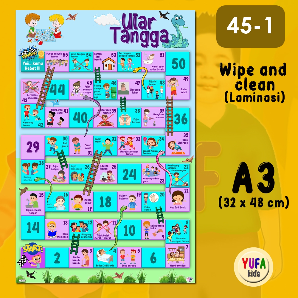 Jual 045 Poster ular tangga - Poster Edukasi Anak - Poster belajar anak ...