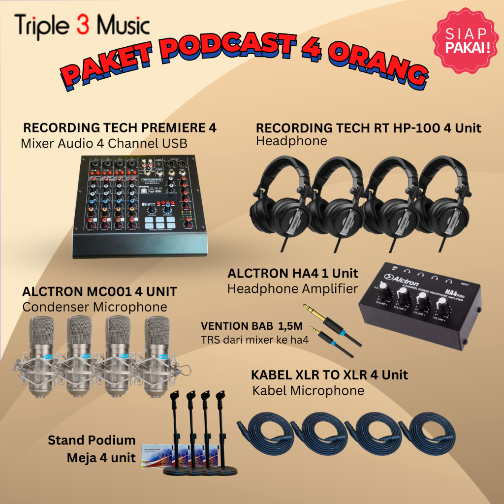 Jual Paket podcast 4 orang mixer Recording tech Premiere 4 Mic ...