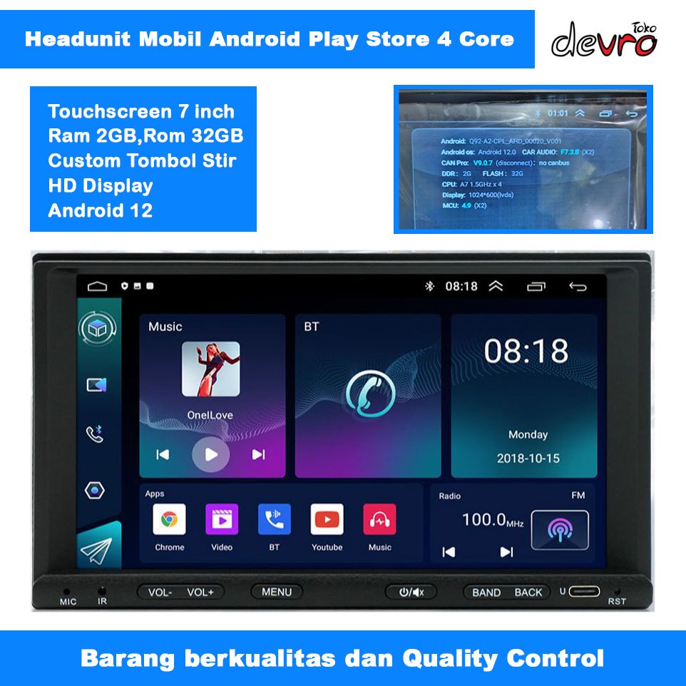 Jual Head Unit Mobil Android 12 - 7 Inch Double Din GPS RAM 2GB ROM ...