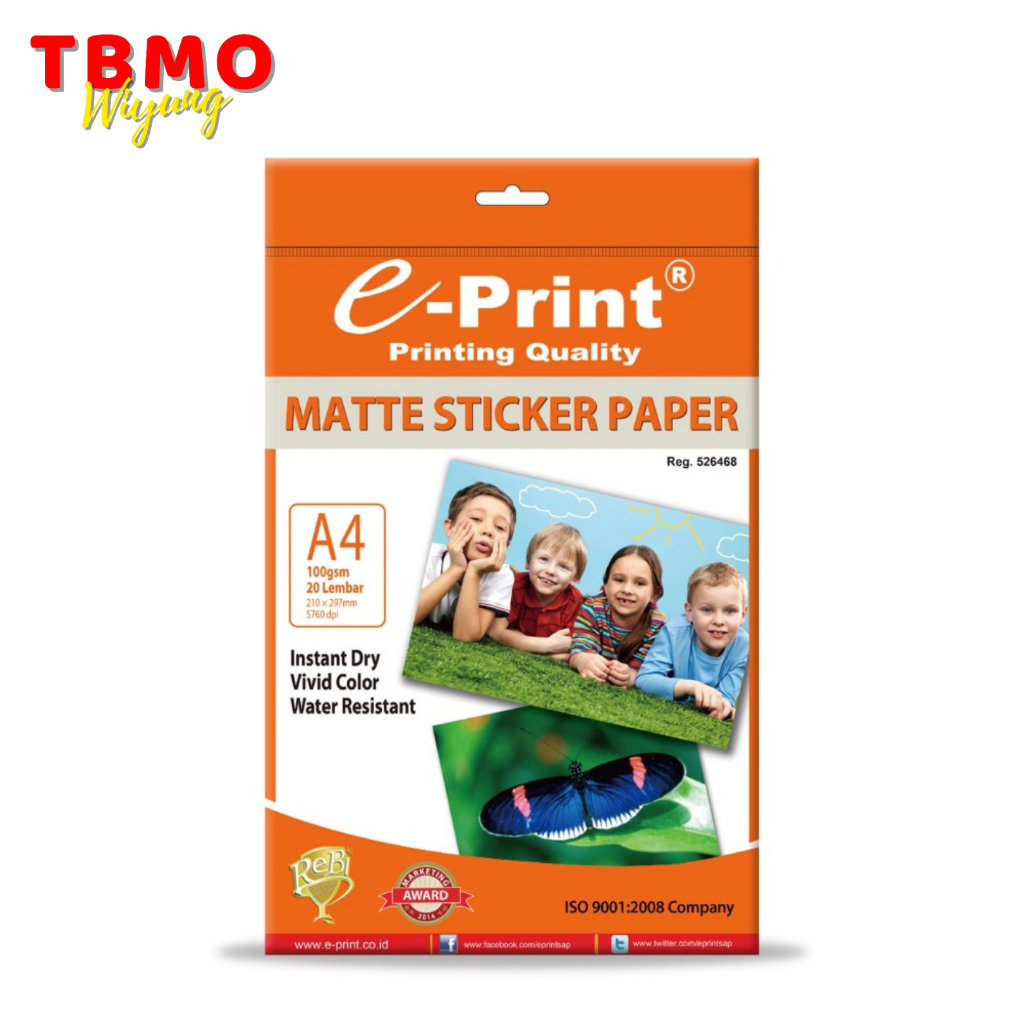 Jual TBMO Kertas Sticker E-Print / Matte Sticker Paper A4 100gsm 20 ...