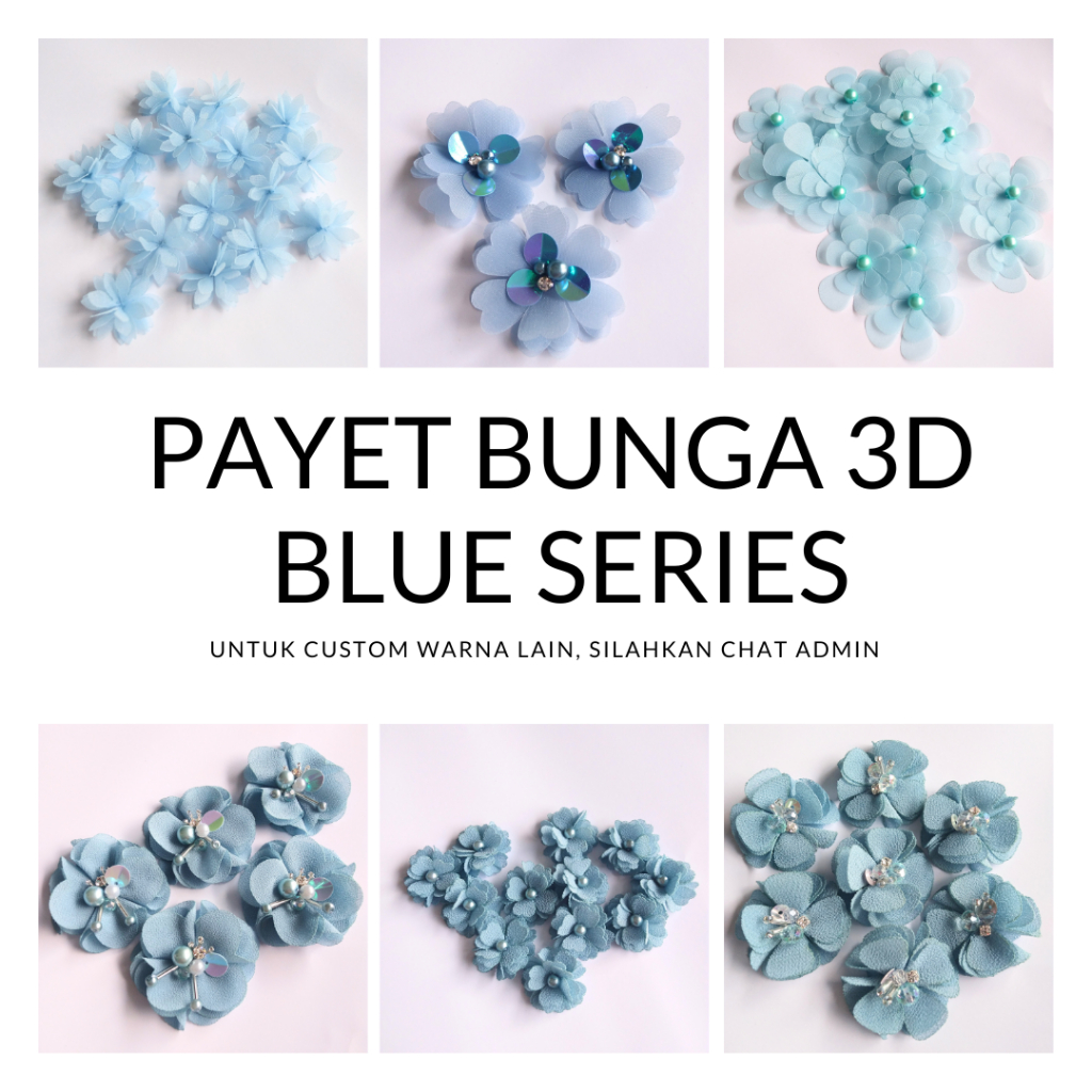 Jual [READY STOCK] PAYET BUNGA 3D MURAH WARNA BIRU/ BABY BLUE/ DUSTY ...