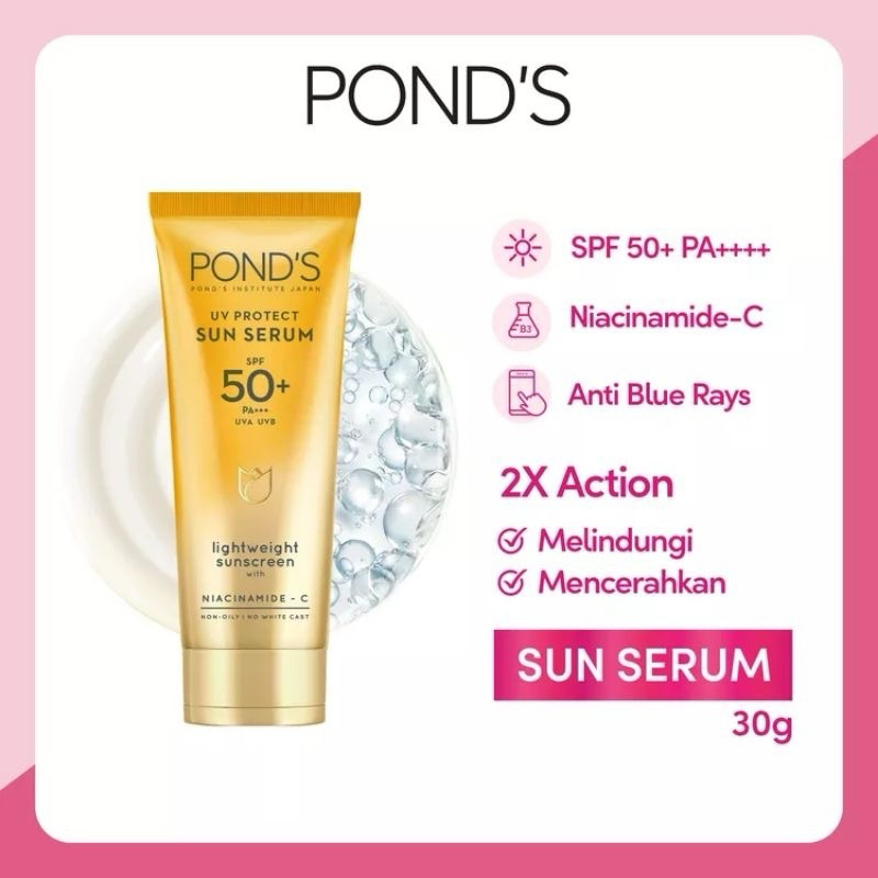 Jual Ponds UV Protect Sun Serum SPF 50+ PA+++ UVA UVB 30g - 50g ...