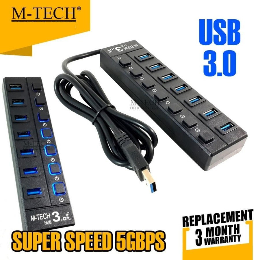Jual USB Hub M-Tech MT-UH7 Super Speed 7 Port USB 3.0 With ON / OFF ...