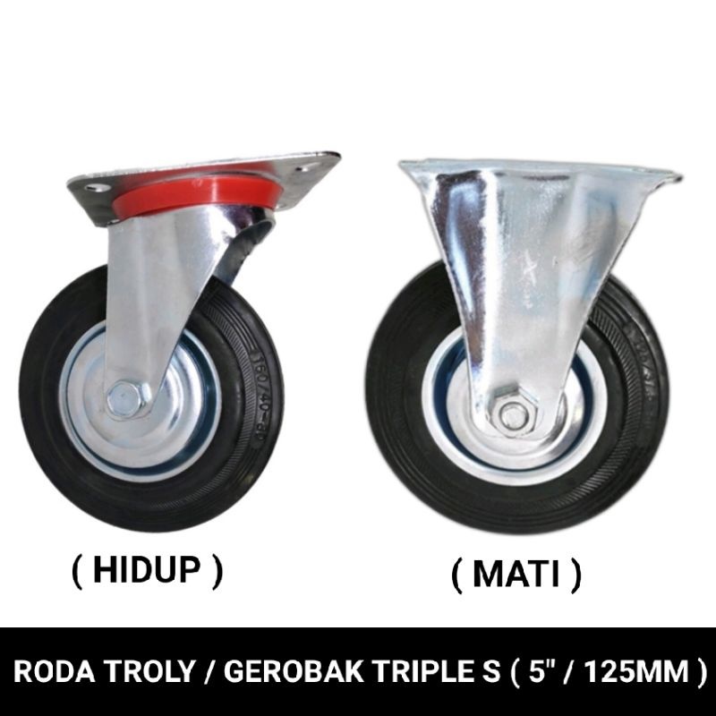 Jual triple x roda ban karet / troly / gerobak 5" (125mm) | Shopee ...