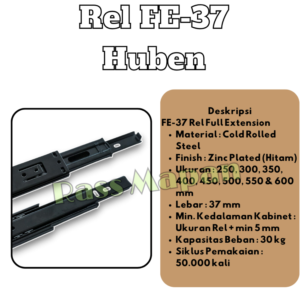 Jual 1 PASANG Rel Laci Double 2x Tarik Full Extension FE 37mm merk ...