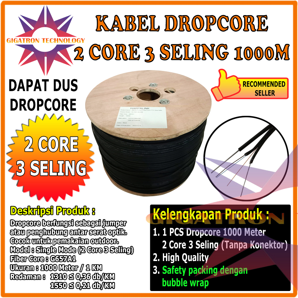 Jual Kabel Fiber Optic Dropcore 1000M 2 Core 3 Seling Kabel Fiber Optik ...
