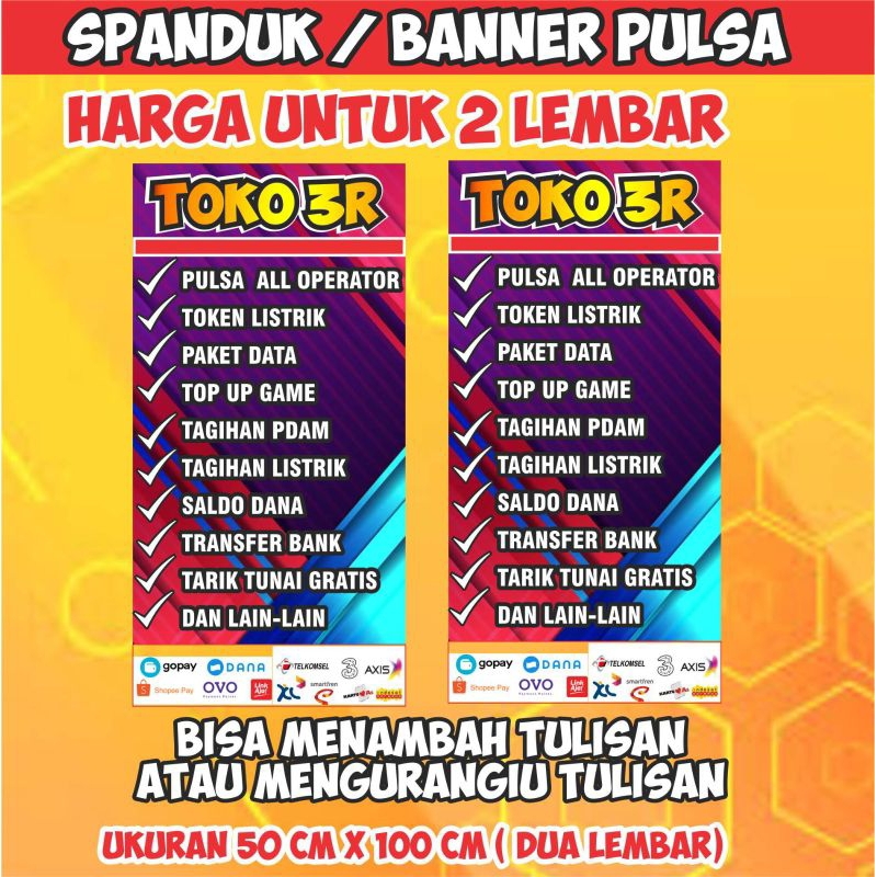 Jual CETAK SPANDUK BANNER PULSA KONTER PULSA HARGA 35RB UNTUK DUA LEMBAR | Shopee Indonesia