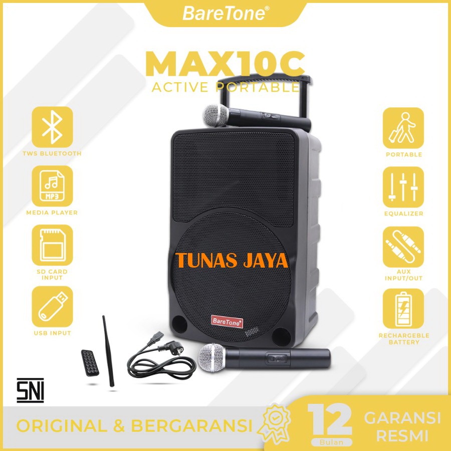 Jual Speaker Portable Wireless Baretone MAX10C Bluetooth 10 inch MAX ...