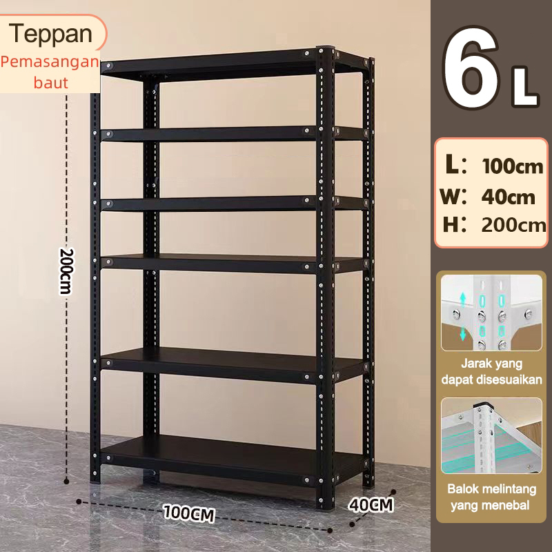 Jual 【All Iron】Omax 120x40x200CM Rak besi siku 5/6 susun Rak Gudang ...
