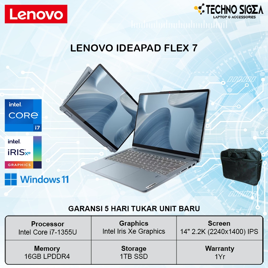 Jual LENOVO Flex 7 14 2in1 TOUCH i7 1355 16GB 1TB 14.0 FHD IPS 2.2K ...
