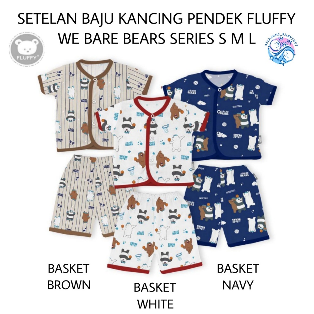 Jual SETELAN BAJU KANCING PENDEK FLUFFY WE BARE BEARS SERIES S M L | Shopee Indonesia