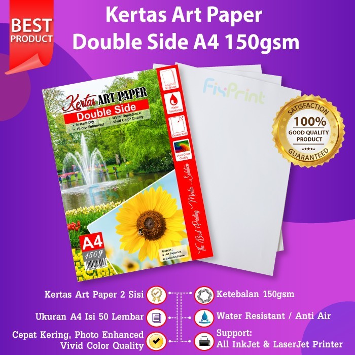 Jual 50 Sheets Kertas Photo Art Paper A4 120gsm 120 gsm Print Double ...