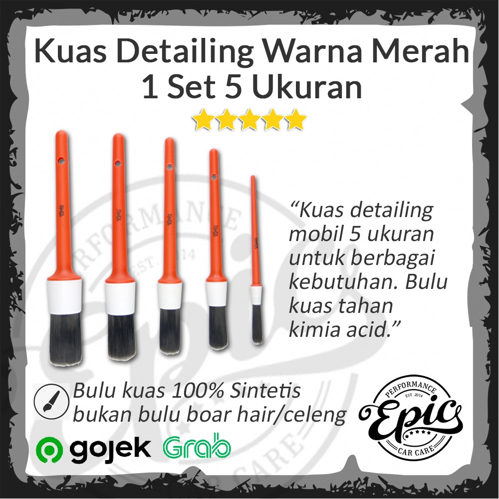 Jual Epic Auto Detailing Brush Kuas Detailing 1 Set 5 Ukuran Warna ...